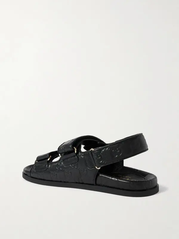 Gucci Marmont Gg Debossed Leather Sandals - Black | Editorialist display picture 1