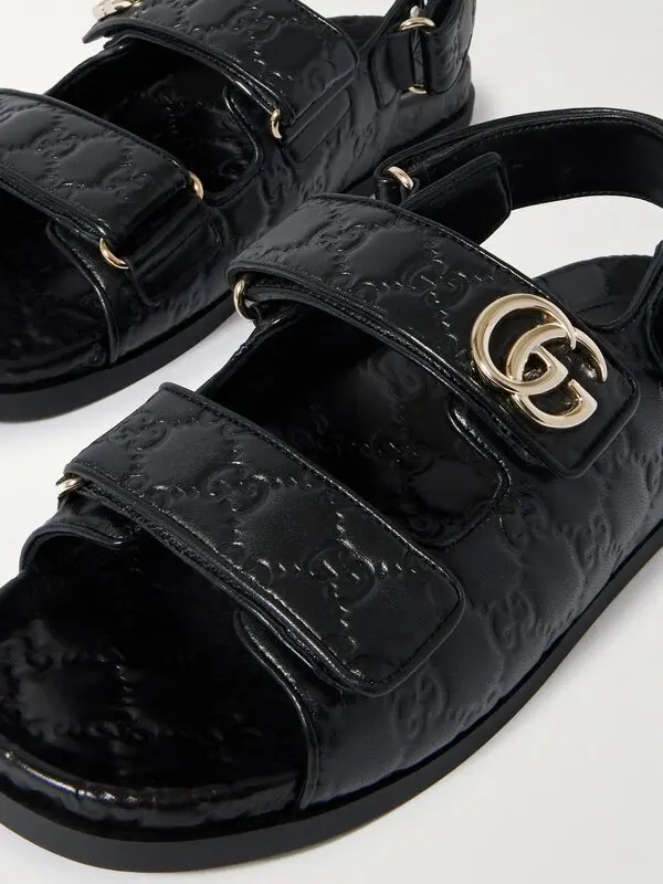 Gucci Marmont Gg Debossed Leather Sandals Black Editorialist