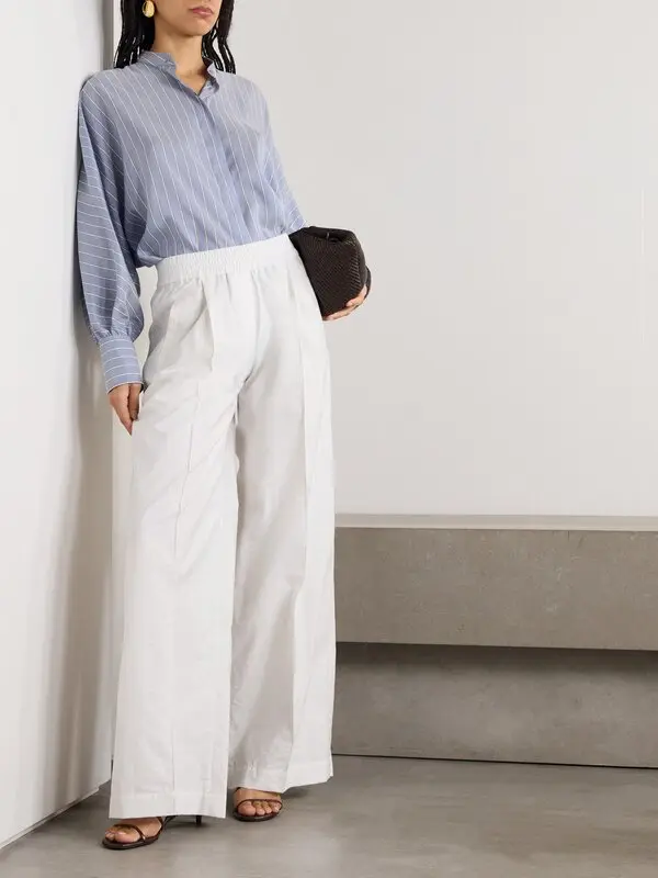 Brunello Cucinelli Pleated Wide-leg Twill Pants - White
