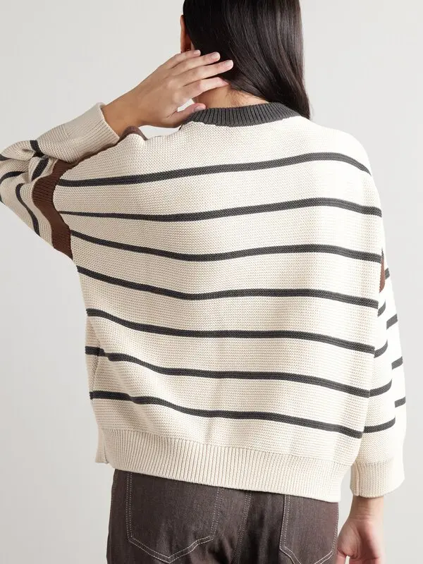 Brunello Cucinelli Bead-embellished Striped Cotton Sweater - Neutrals