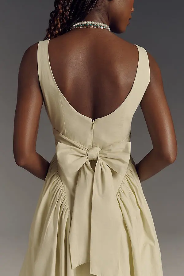 astr the label square neck basque waist midi dress Square-neck Basque-waist Midi Dress
