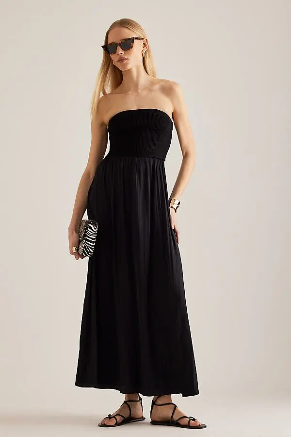 anthropologie black strapless dress Fleur Strapless Satin Maxi Slip Dress