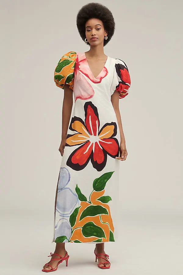 Anthropologie Puff-Sleeve A-Line Maxi Dress In Ivory - 80% Off |  Editorialist