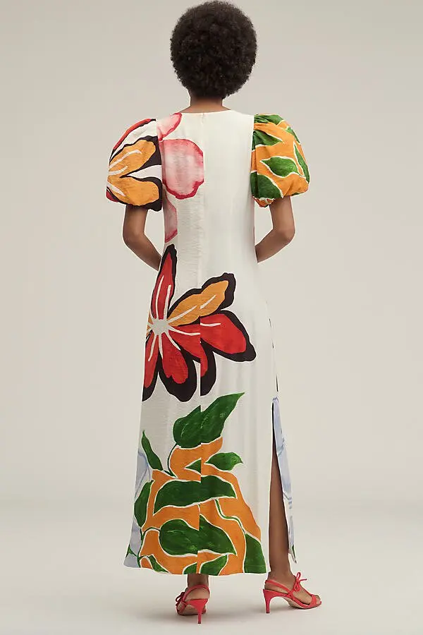 Anthropologie Puff-sleeve A-line Maxi Dress