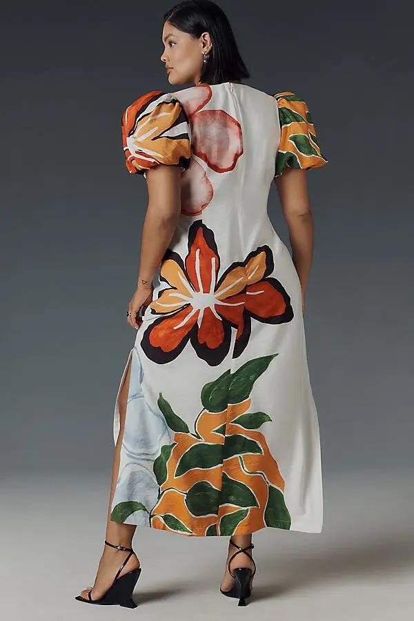 Anthropologie Puff-sleeve A-line Maxi Dress