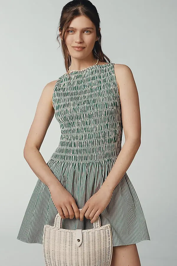 Faithfull The Brand Sleeveless Smocked Mini Dress In Green - 37% Off |  Editorialist