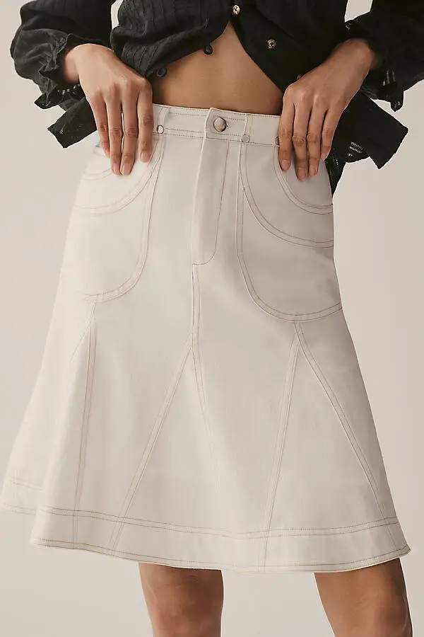 PILCRO Fluted Knee-length Skirt - White