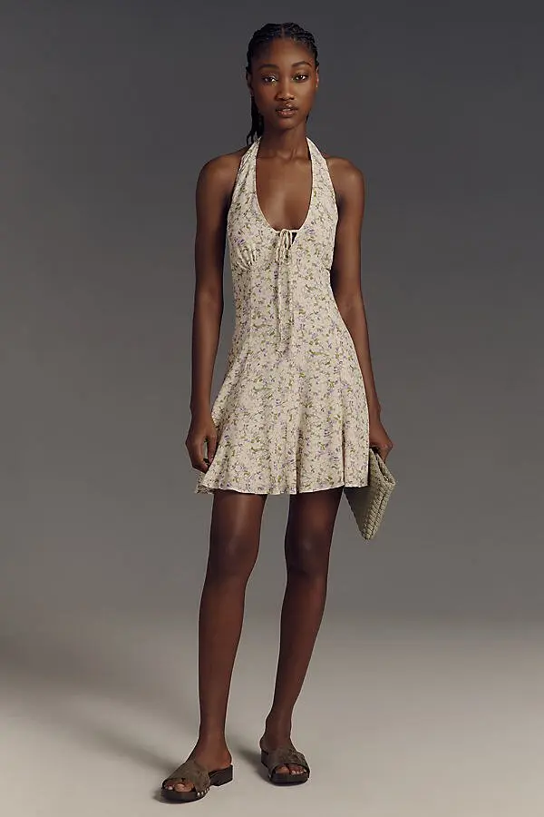 Sleeveless Halter Mini Dress - Ivory