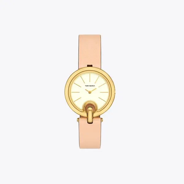Tory Burch Pierced Watch - Ivory/gold/vachetta
