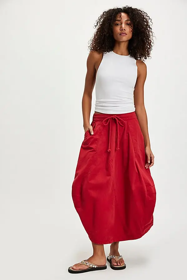 Free People Willow Poplin Maxi Skirt - Rubies
