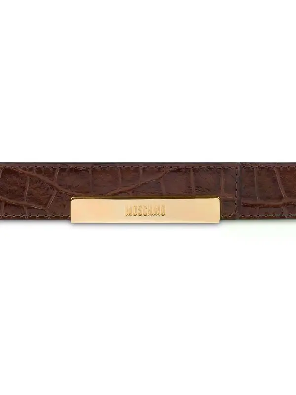 Moschino Plaque Leather Belt - Brown | Editorialist display picture 2
