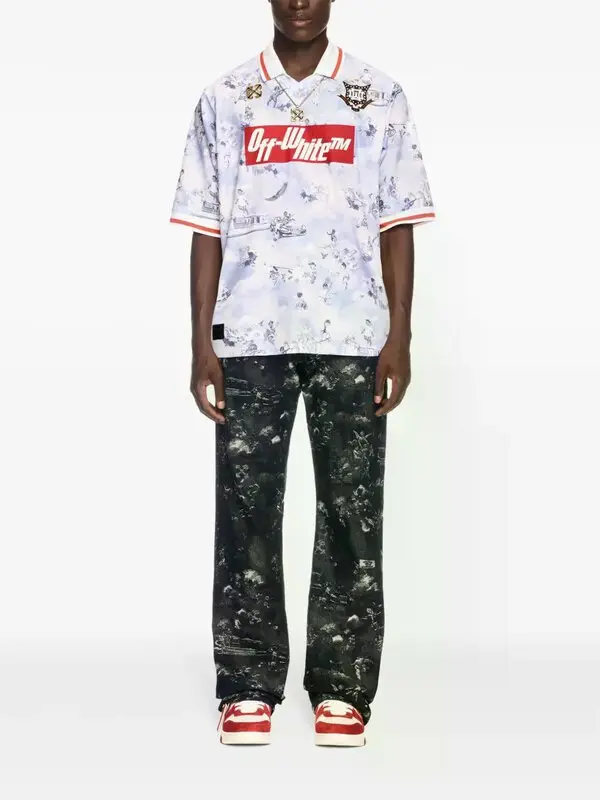 Off-White Printed V-neck Soccer T-shirt