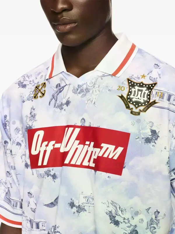Off-White Printed V-neck Soccer T-shirt