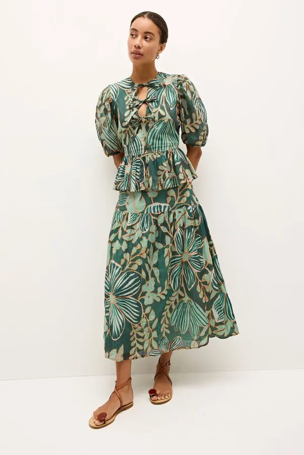 MARIE OLIVER Owens Embroidered Midi Skirt - Primavera