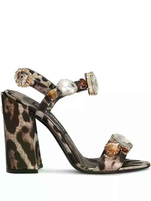 Dolce & Gabbana Gemstone-embellished Leopard Print Sandals - Neutrals