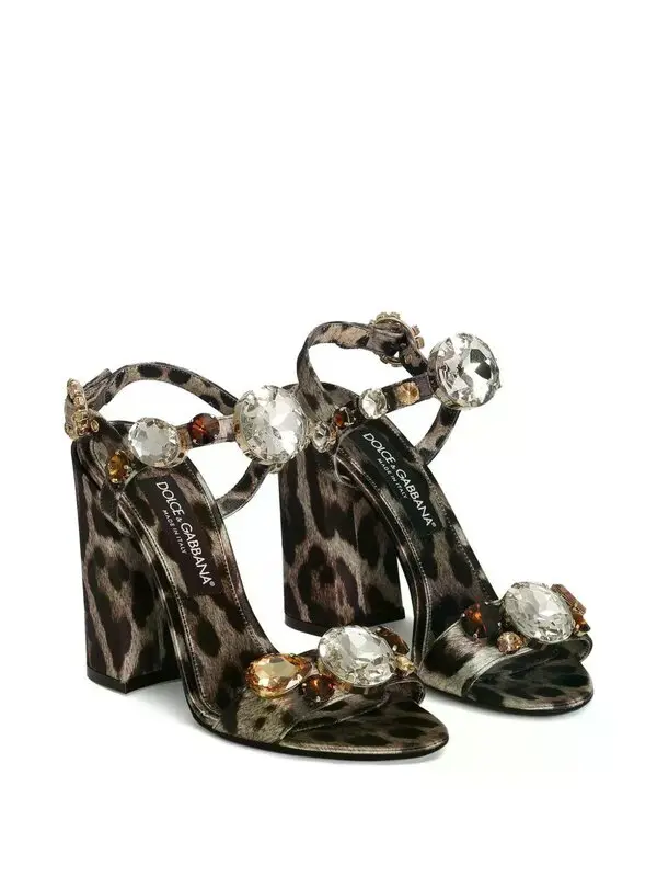 Dolce & Gabbana Gemstone-embellished Leopard Print Sandals - Neutrals