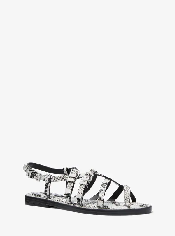 Michael Kors Darrington Snake Embossed Leather Sandals - Grey