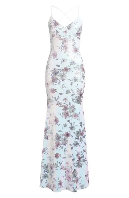 City Studio Floral Print Sequin Dress In White Aqua Lilac - 60% Off |  Editorialist
