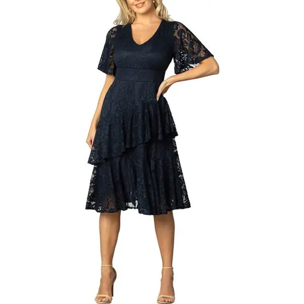 KIYONNA Lace Affair Cocktail Dress - Navy Blue