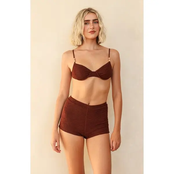 DIPPIN DAISY'S Farrah Elastic Waist Booty Short - Mocha Crinkle