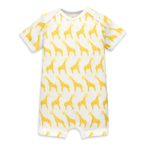PRIMARY Organic Animal Friends Babysuit Shortie - Banana Baby Giraffes