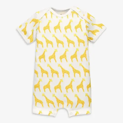 PRIMARY Organic Animal Friends Babysuit Shortie - Banana Baby Giraffes