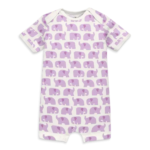 PRIMARY Organic Animal Friends Babysuit Shortie - Lavender Baby Elephants
