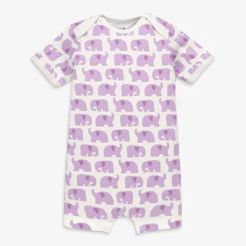 PRIMARY Organic Animal Friends Babysuit Shortie - Lavender Baby Elephants