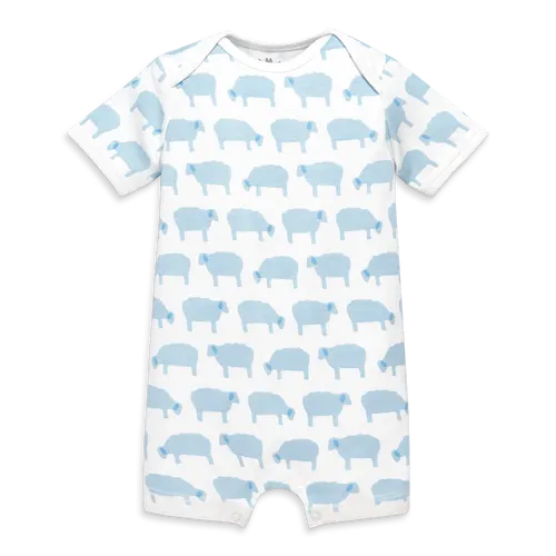 PRIMARY Organic Animal Friends Babysuit Shortie - Stream Baby Sheep