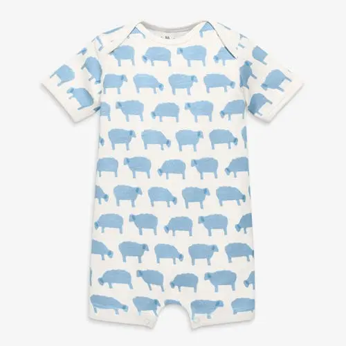 PRIMARY Organic Animal Friends Babysuit Shortie - Stream Baby Sheep