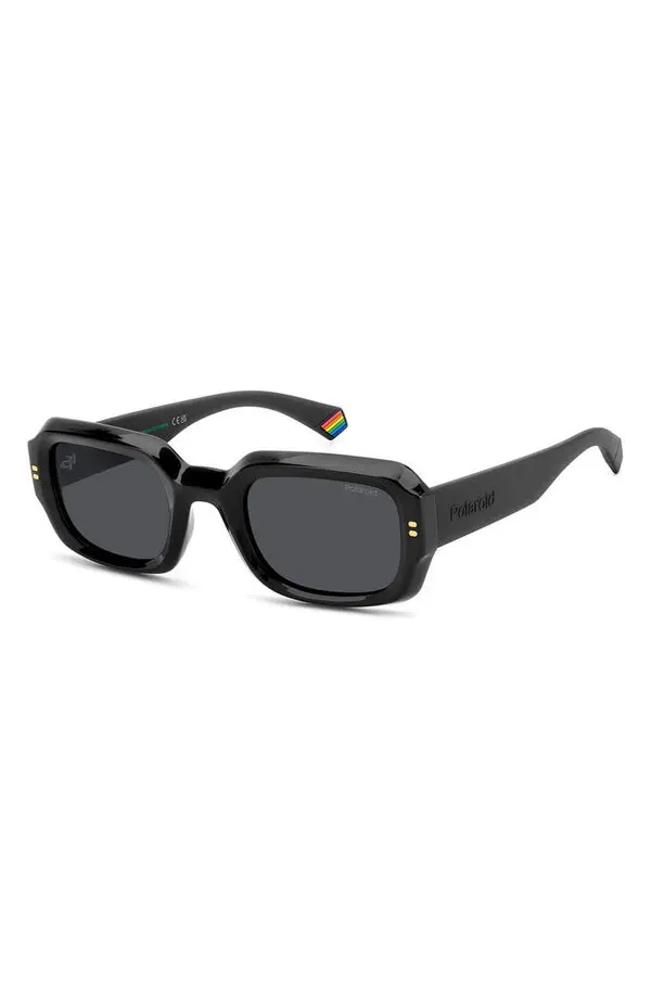 POLAROID 51mm Polarized Rectangular Sunglasses - Black/ Grey Polar