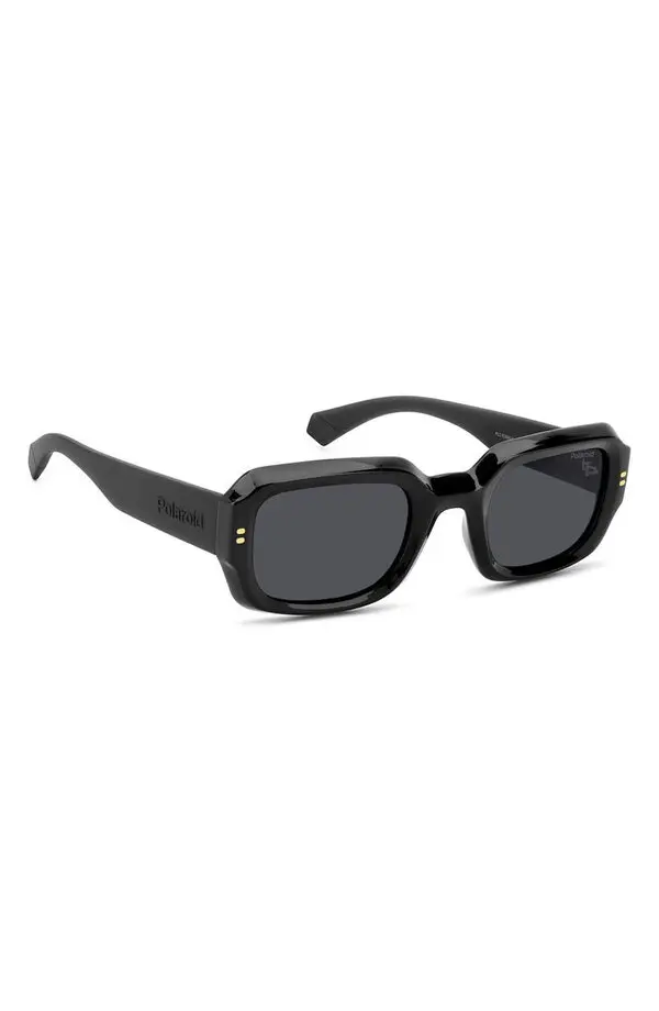 POLAROID 51mm Polarized Rectangular Sunglasses - Black/ Grey Polar