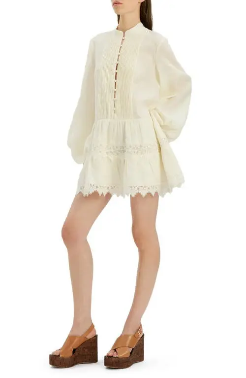 Bardot Antonia Lace Trim Linen Mini Dress - Eggnog