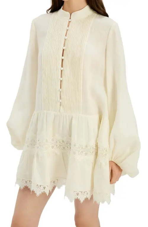 Bardot Antonia Lace Trim Linen Mini Dress - Eggnog