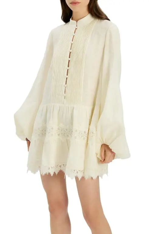 Bardot Antonia Lace Trim Linen Mini Dress - Eggnog