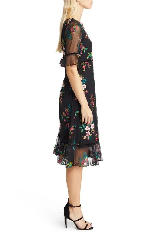 KIYONNA Wildflower Embroidered Midi Dress - Onyx