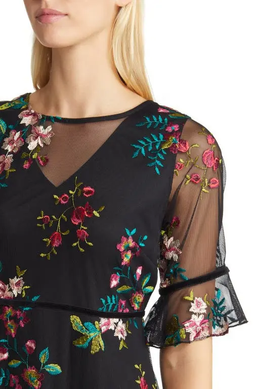KIYONNA Wildflower Embroidered Midi Dress - Onyx