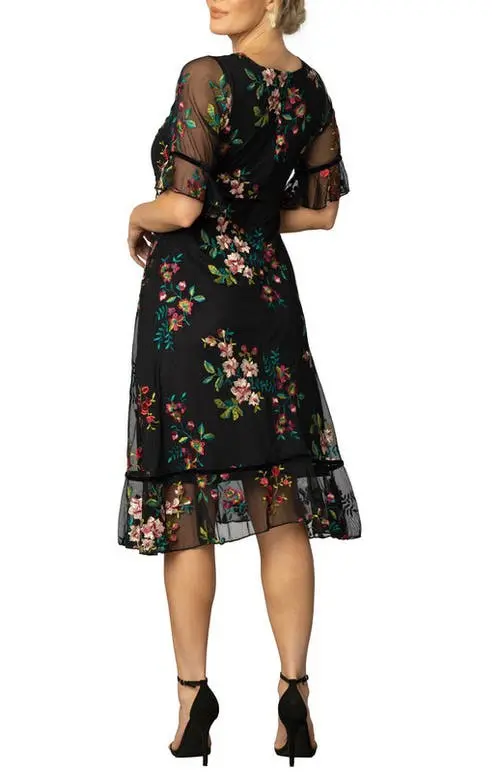 KIYONNA Wildflower Embroidered Midi Dress - Onyx