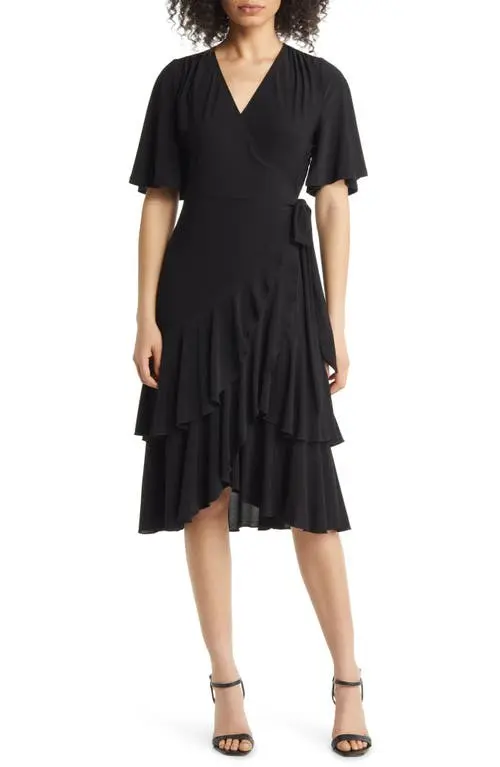KIYONNA Miranda Midi Wrap Dress - Black Noir