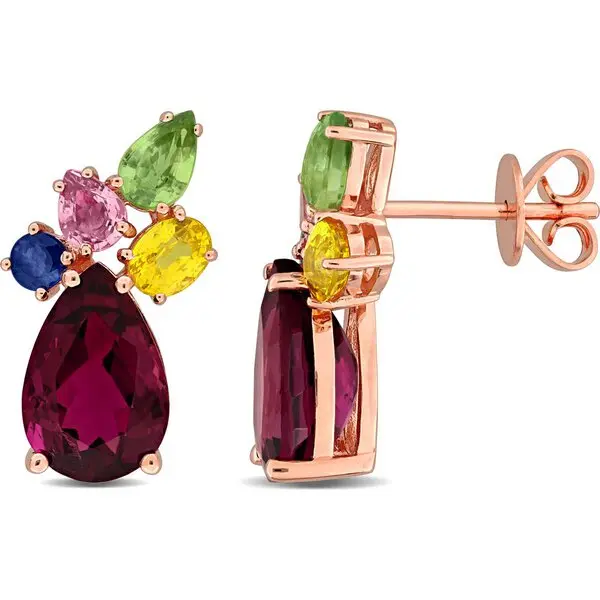 JULIANNA B. 14k Rose Gold Multi-gemstone Cluster Drop Earrings - Pink Tourmaline