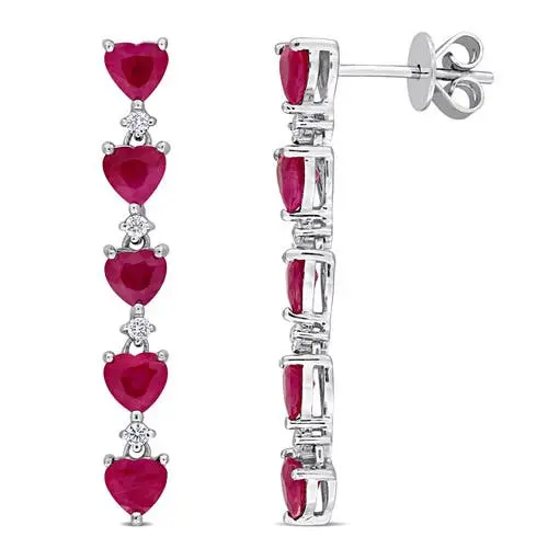 JULIANNA B. Diamond Heart Drop Earrings - Ruby