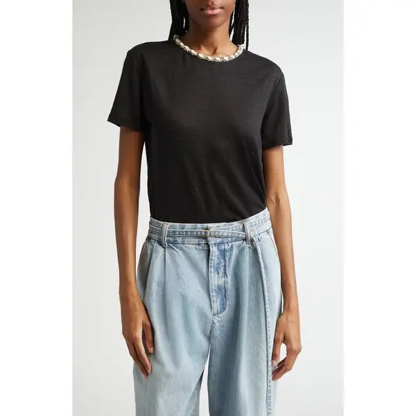 Zimmermann Crystal & Shell Embellished Linen T-shirt