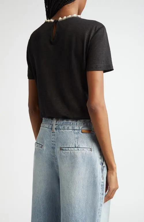 Zimmermann Crystal & Shell Embellished Linen T-shirt