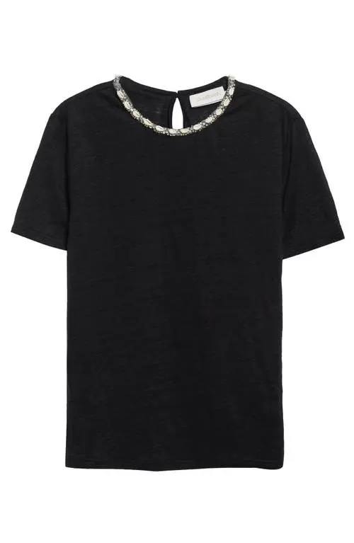 Zimmermann Crystal & Shell Embellished Linen T-shirt