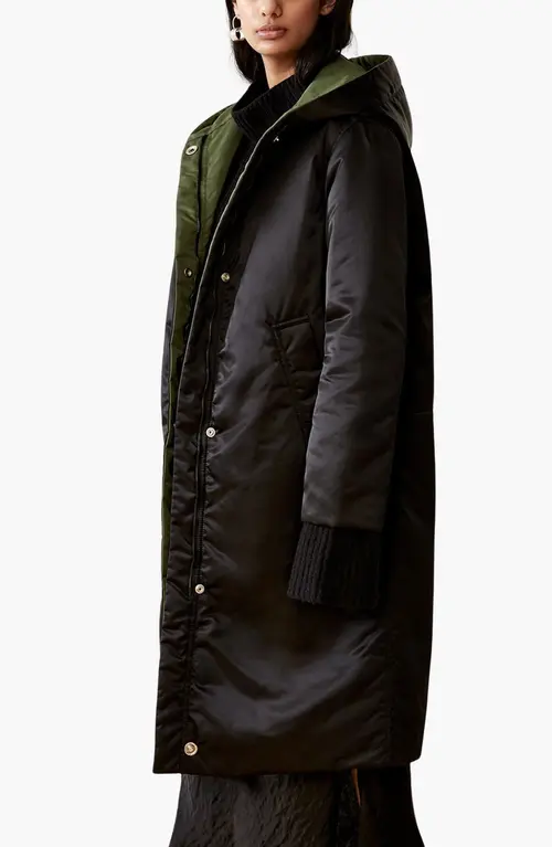 Caalo Reversible Satin Down Coat - Black / Olive