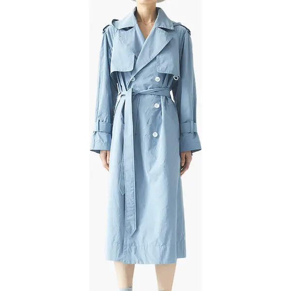 Caalo Water-resistant Hooded Trench Coat - Light Blue