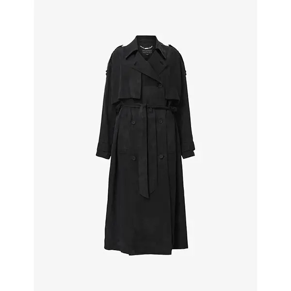 ALLSAINTS Linnie Belted Woven Trench Coat - Black