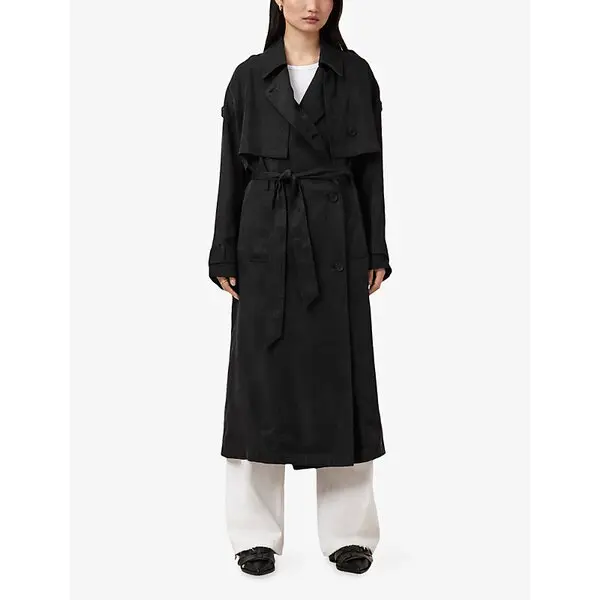 ALLSAINTS Linnie Belted Woven Trench Coat - Black