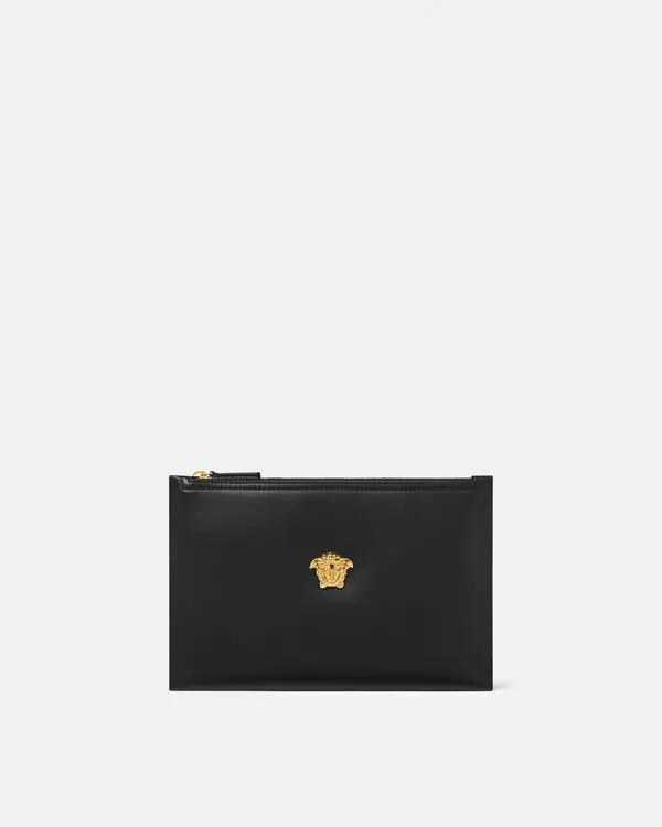 Versace La Medusa Leather Pouch - Black+gold