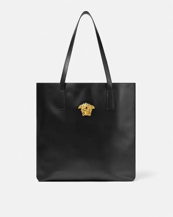Versace La Medusa Leather Tote - Black+gold